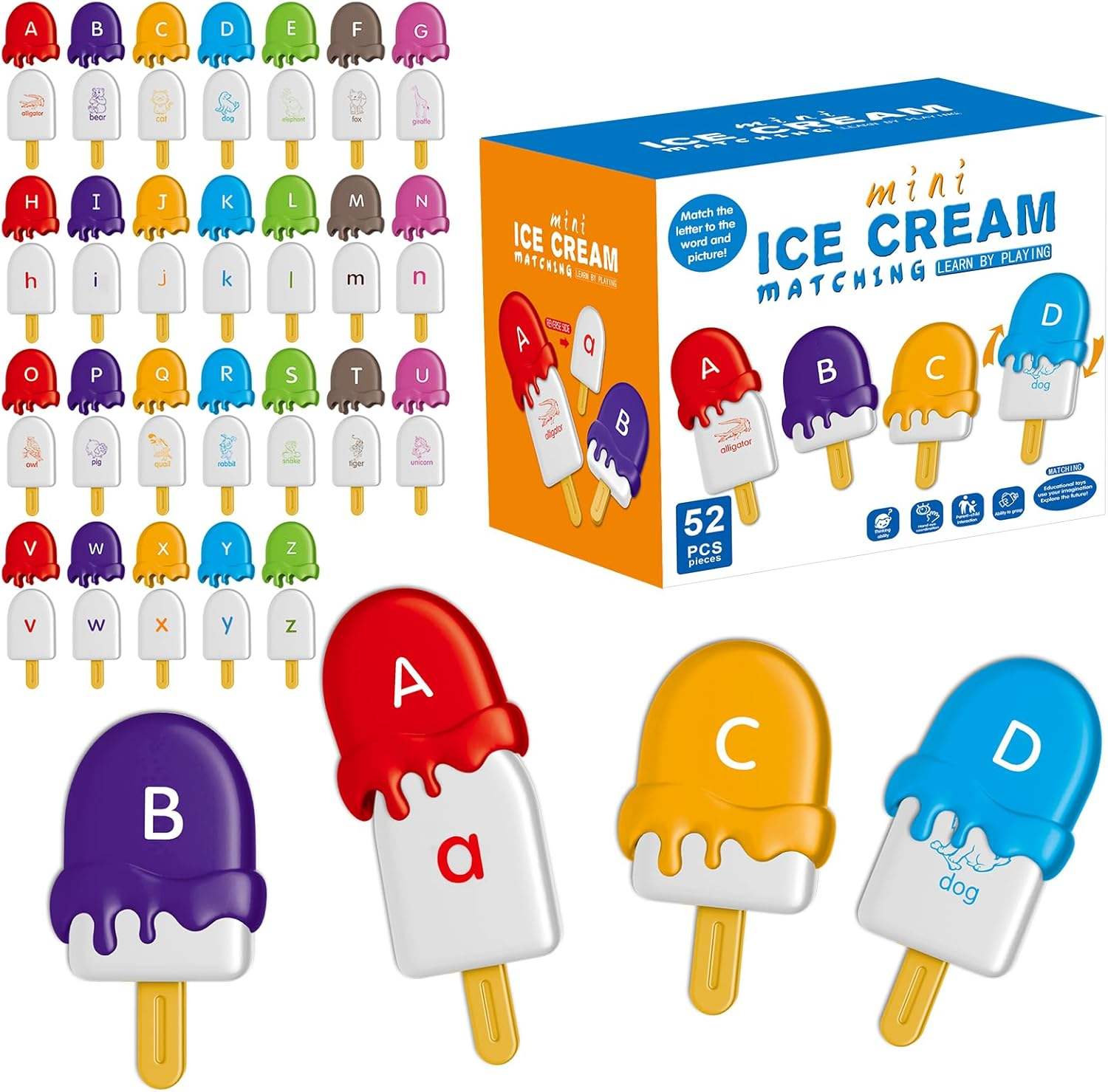 Montessori Alphabet Ice Cream Matching Toy Set – Dawn / Dusk